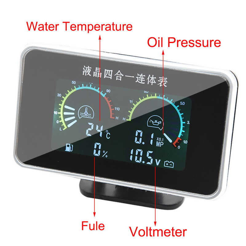 4 In 1 LCD Car Digital Oil Pressure Gauge Voltmeter Fuel Level Meter 1/ ...