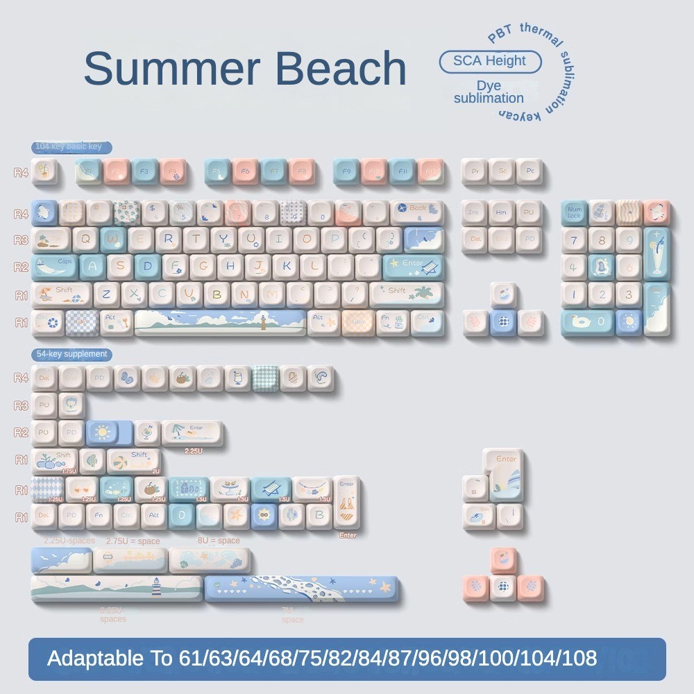 PBT Beach Summer Fresh Original Theme Keycaps SCA/Cherry Height Cute ...