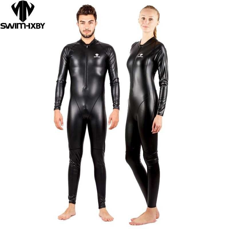 HXBY Full Body PU Waterproof One Piece Suits Swimwear Women Men Long ...