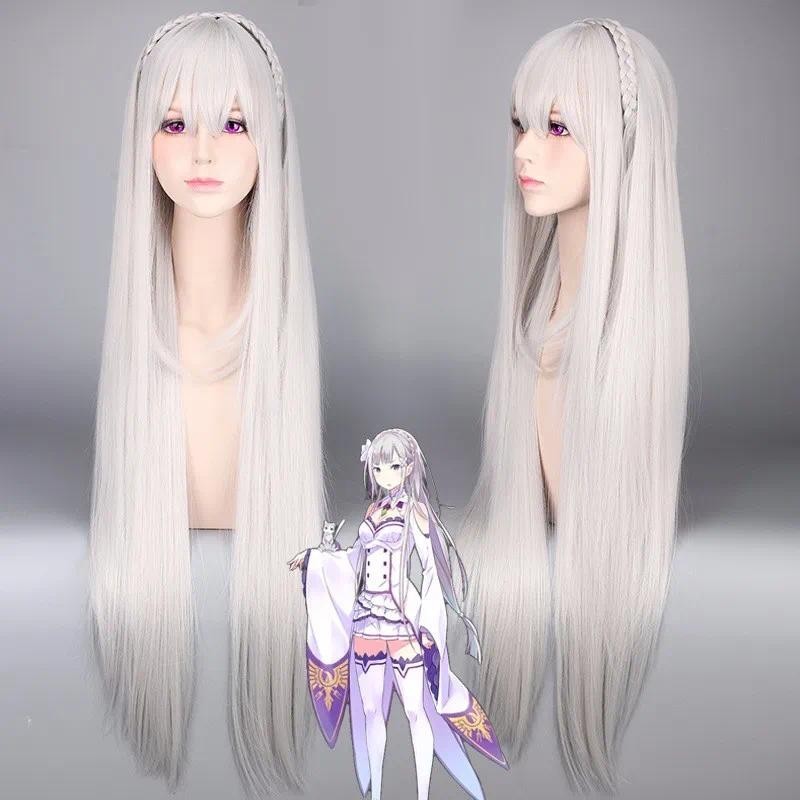 Anime Emilia Wig Cute Cosplay Silvery Wigs Emilia Halloween Long ...