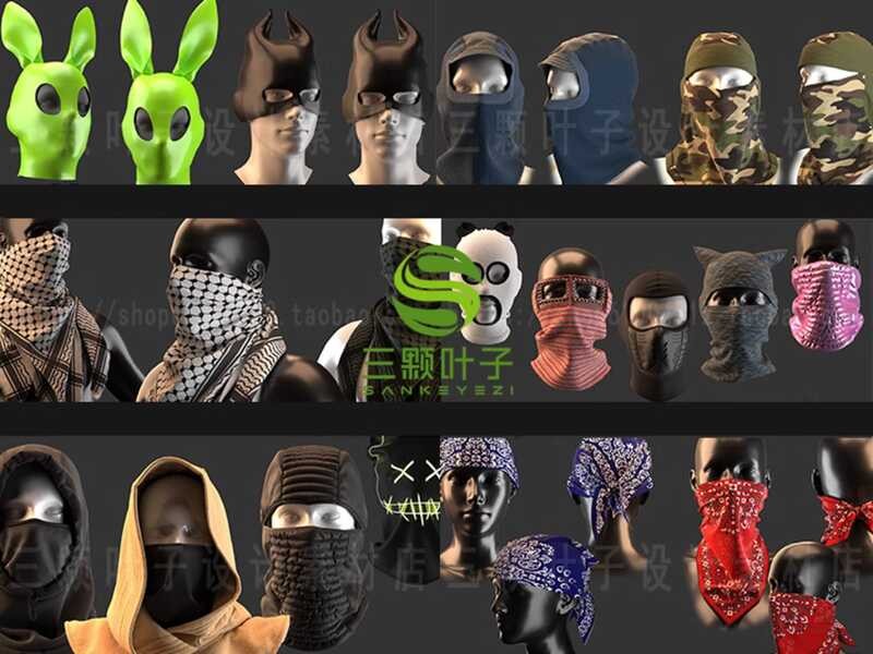 MD+Clo3d Balakla hat 20 models zprj/fbx/obj scarf, face mask, headscarf ...