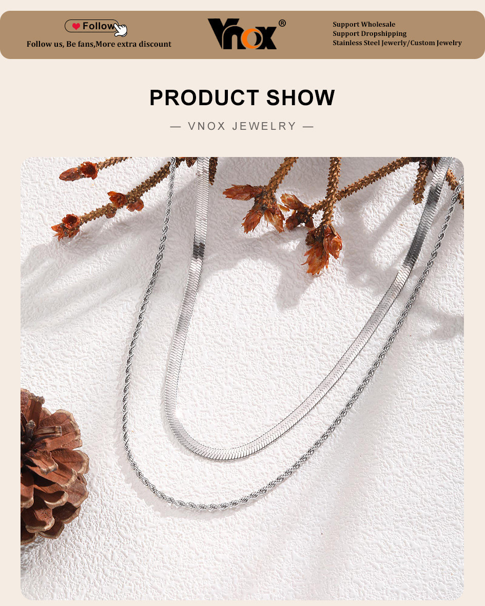 Vnox Simple Double Layer Snake Rope Chain Necklace For Women Stainless ...