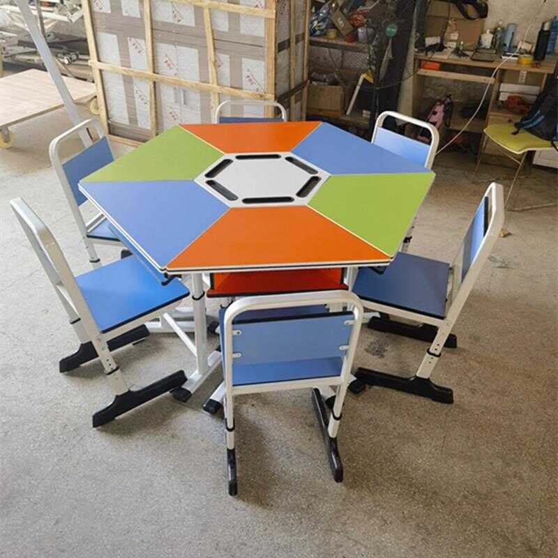 School hexagonal learning table, color adjustable trapezoidal splicing ...