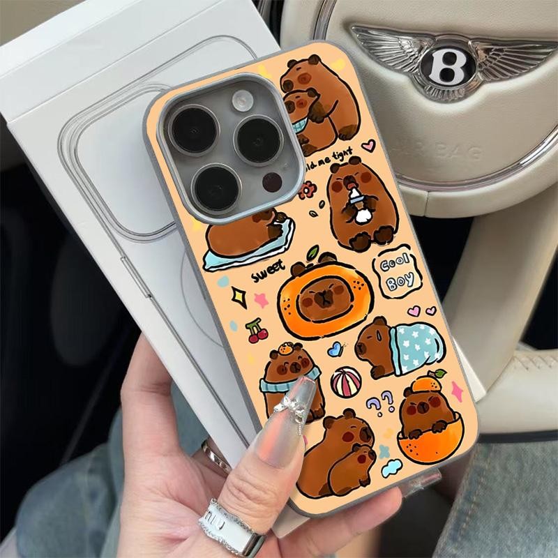 Phone case，Orange，Compatible with Capybara iPhone Silver Frame Leather ...