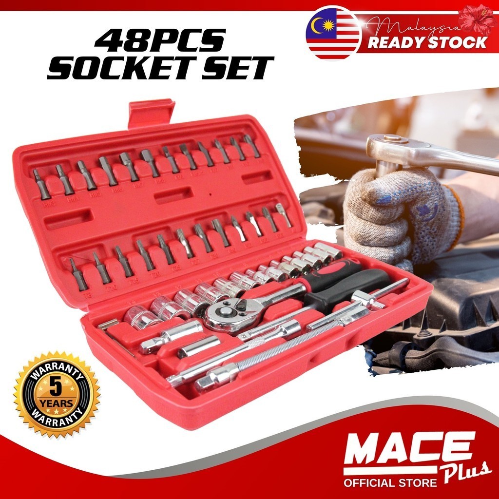 48pcs 1/4 Inch Socket Set Hand Tool Ratchet Set Tool Kit Hand Repair ...