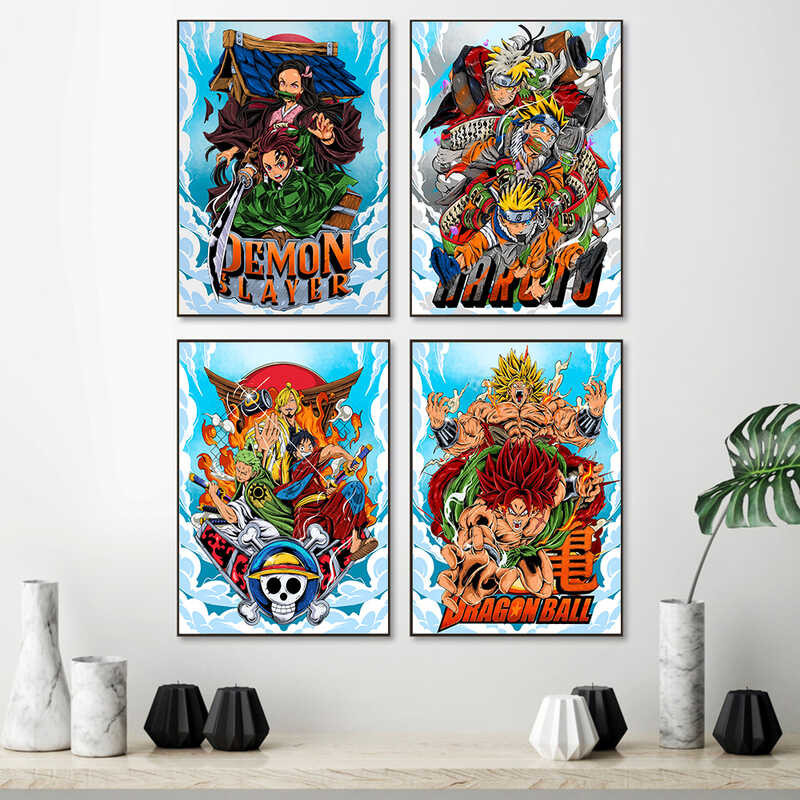 Vintage Cartoon Dragon Ball Posters One Piece Demon Slayer Wall Art ...