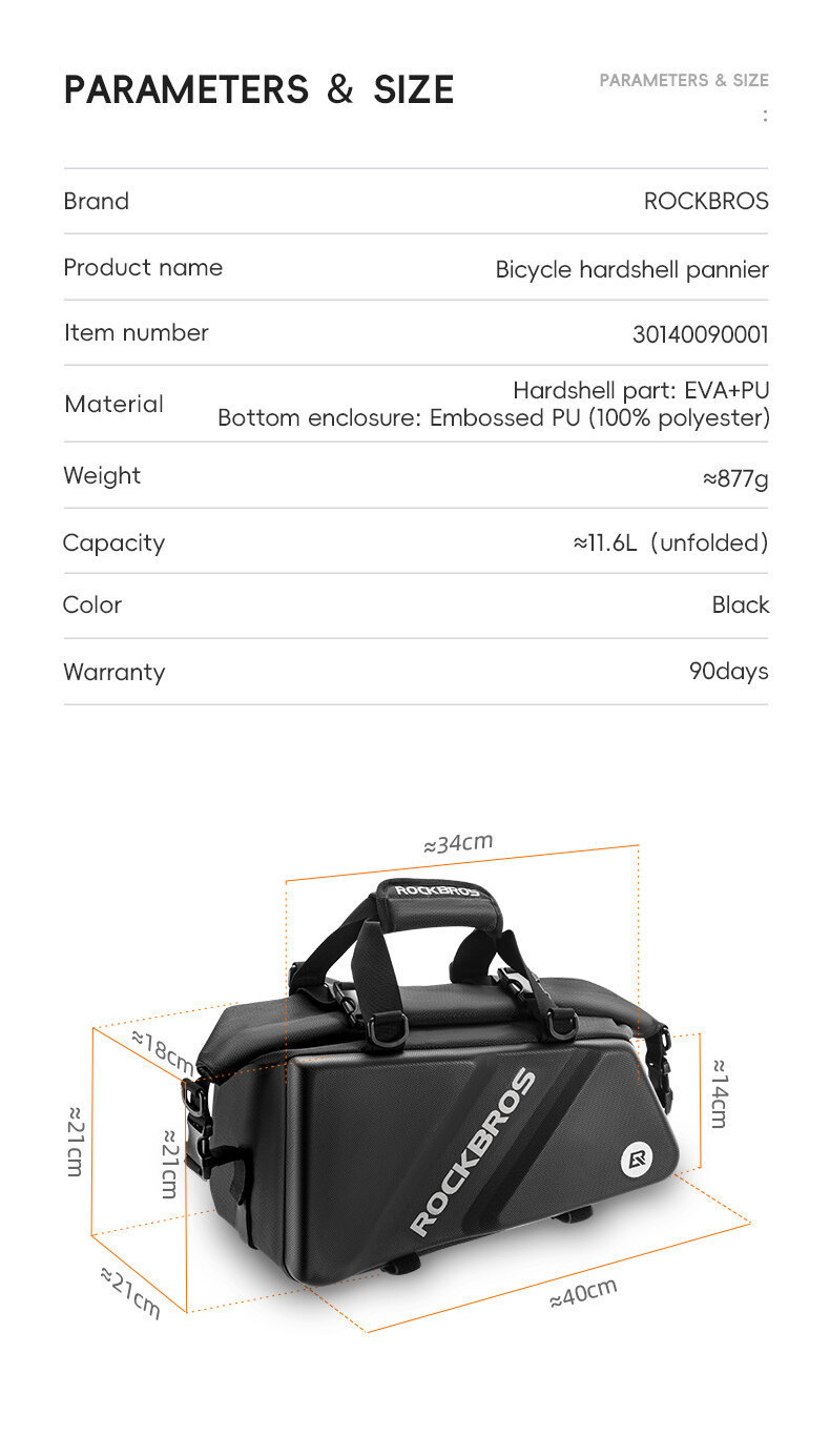 ROCKBROS Bike Hard Shell Trunk Bag Multifunctional Large Capacity ...
