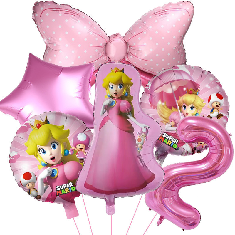Pink Princess Peach Birthday Balloons Set Cartoon Peach Foil Balloon ...