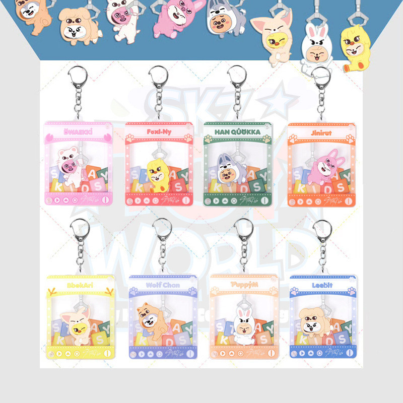 Kpop Stray Kids 2024 SKZ TOY WORLD Acrylic Reversible Bag Keychain SKZ ...