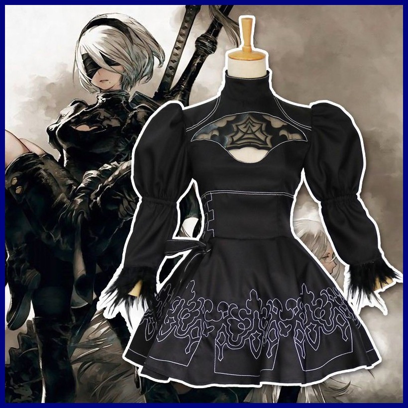 Anime NieR Automata 2B YoRHa No.2 Cosplay Costume Dress Full Set Outfit ...