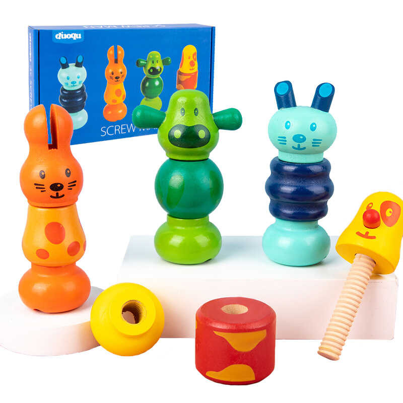 Montessori Animal Screw Nut Assembly DIY Toys Animal Color Matching ...