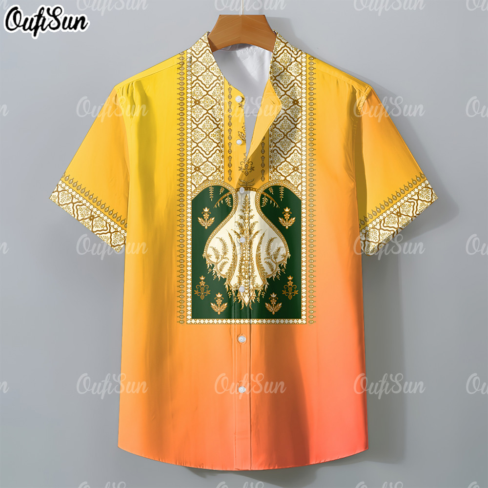 2025 Asean Attire for Men Ethnic Style Stand Collar Short-sleeved Shirt ...