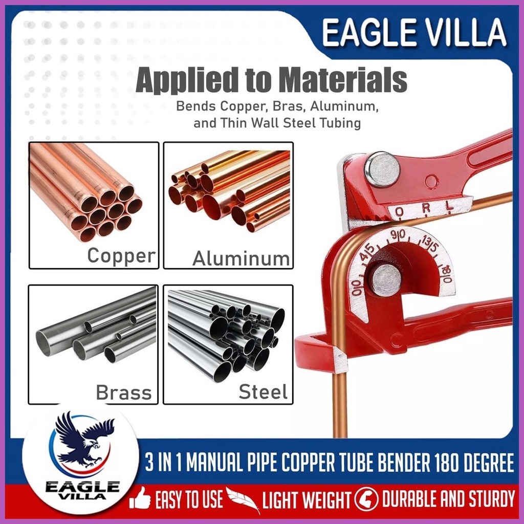 3 in 1 Copper Tube Bender For 1/4, 5/16, 3/8, Manual Tubing Bending Machine ( 0-180 Degrees ...