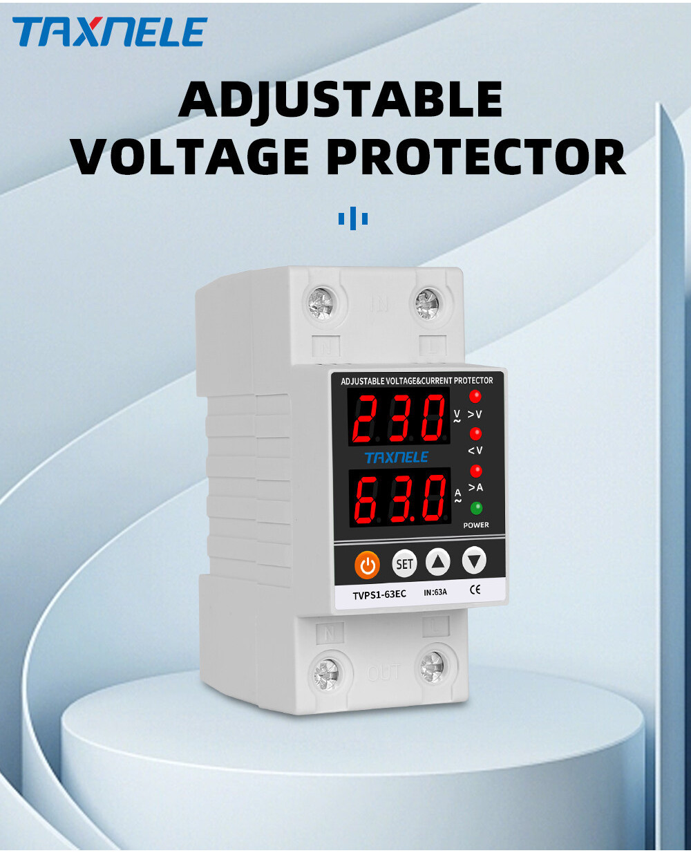 TAXNELE Dual Display Adjustable Voltage Protector Over Voltage Current ...