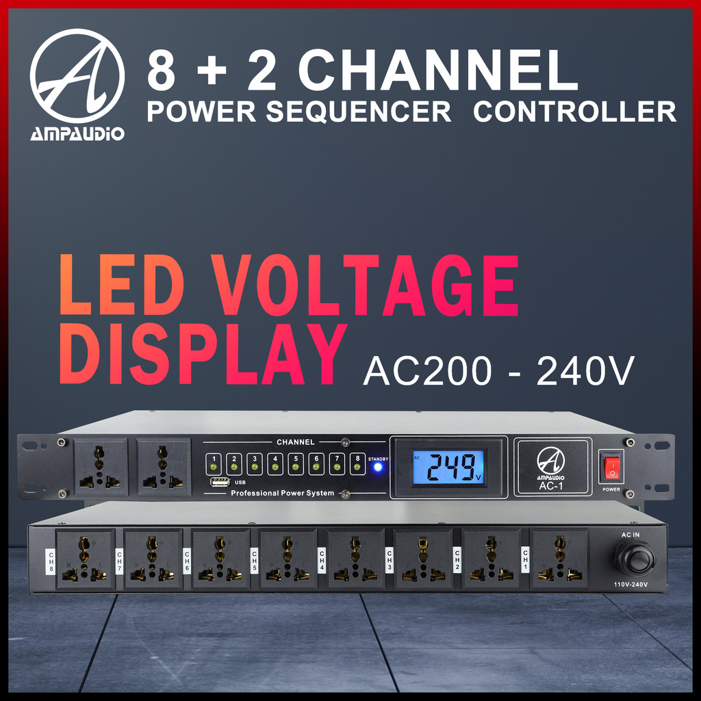 AmpAudio Power Sequencer Controller 8+2 Channel 30 A Power Controller Stage Conference Audio ...