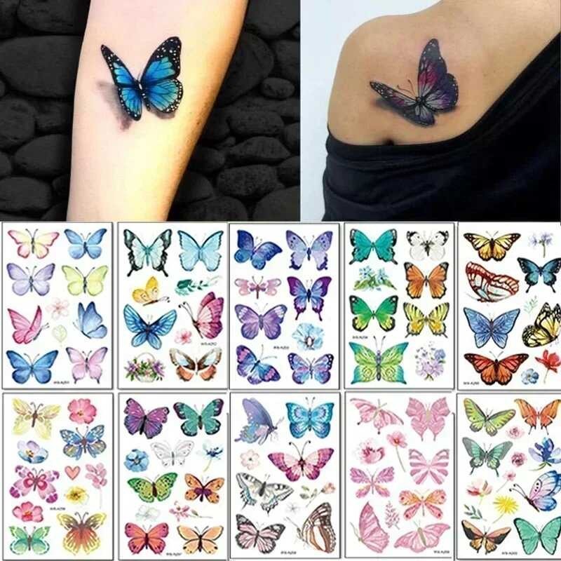 3D Butterfly Temporary Tattoos Waterproof Lasting Colorful Butterfly ...