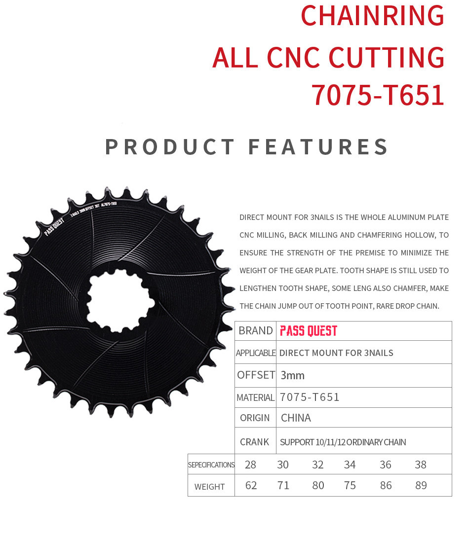 PASS QUEST Chainring gxp 3mm Offest Sram Direct Mount Gravel Bike mtb ...