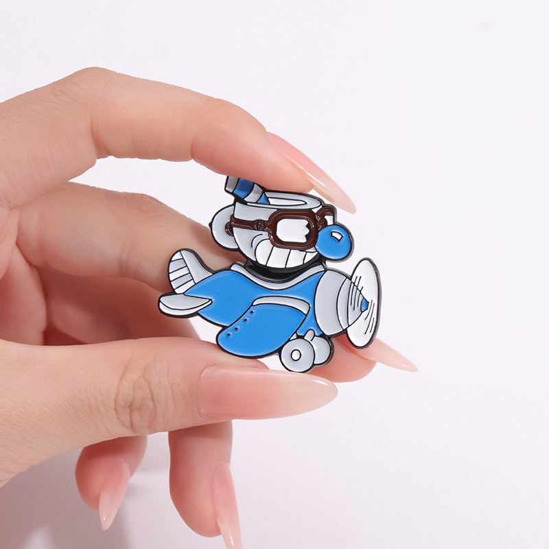 Game Cuphead Mugman Enamel Pin Cartoon Mugman Drive Plane Metal Badge ...