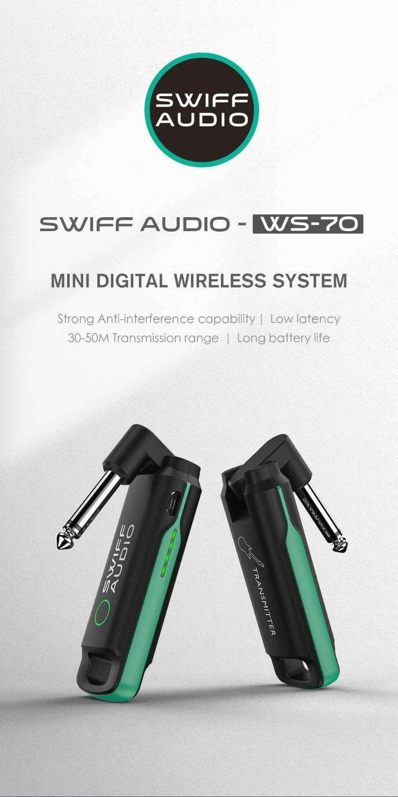SWIFF WS-70 UHF Guitar Transmitter Receiver Mini Digital Wireless System Multifunctional Guitar ...