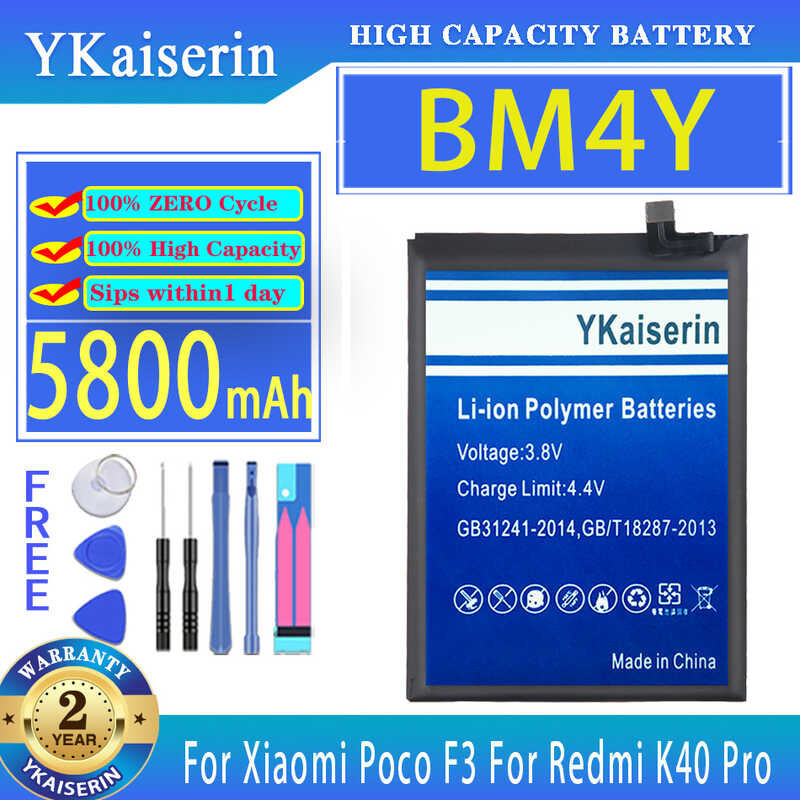 YKaiserin 5800mAh Battery BM4Y para sa Xiaomi Poco F3 para sa Redmi K40 ...