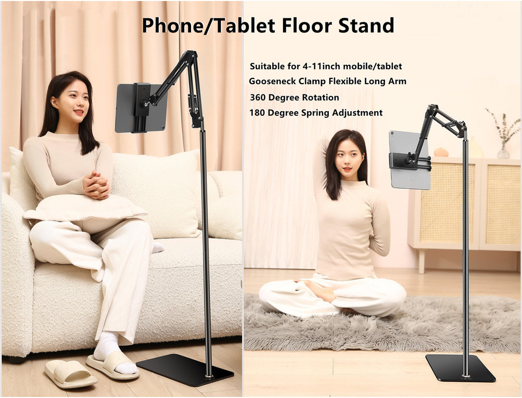 Mobile Phones Tablet Floor Stand Flexi Arm 360 Degree Rotation Overhead ...