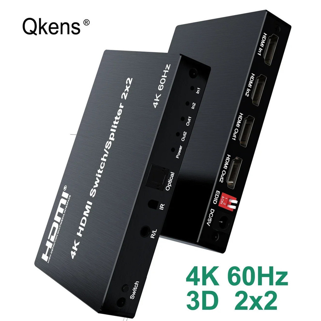 4K 60hz 2x2 HDMI Switch Splitter Dual Display Switcher with Audio ...