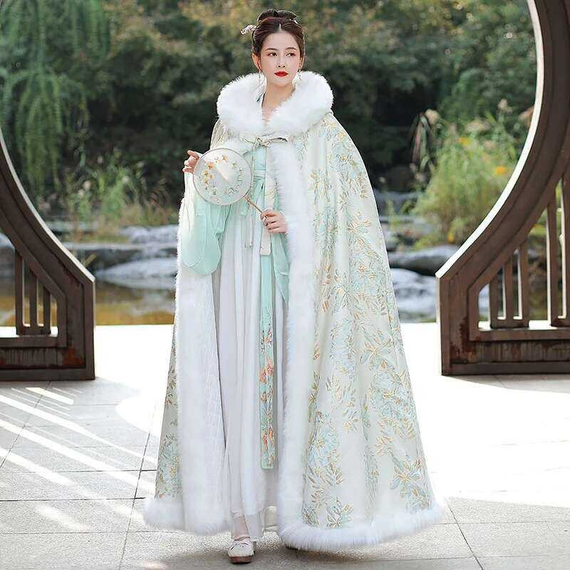 LY White Hanfu Cape Cloak Winter Embroidery Hooded Cloak m Chinese ...