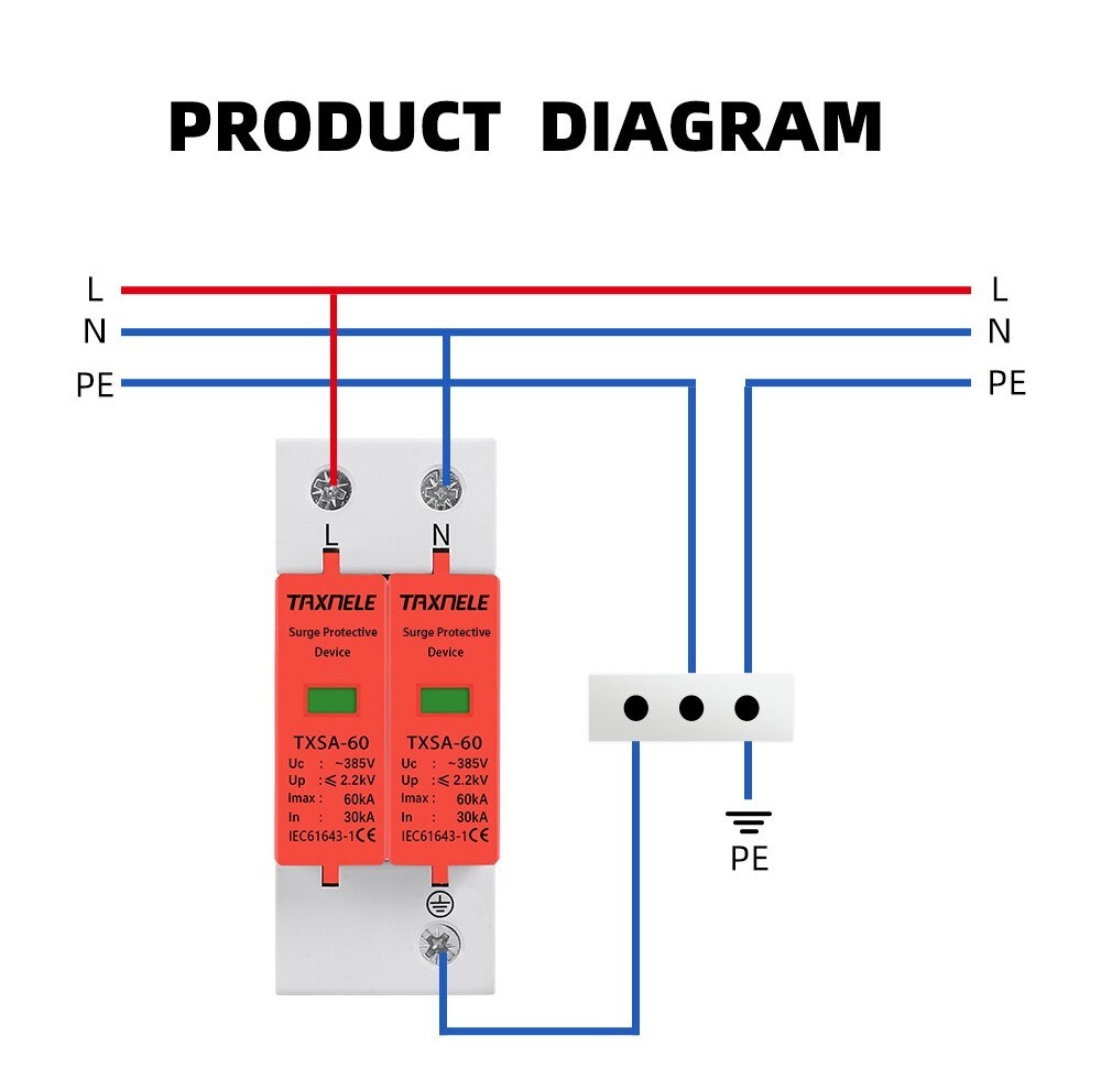 AC SPD Din rail 20KA 40KA 30KA 60KA 2P 4P 385V House Lightning Surge Protector Low-voltage ...