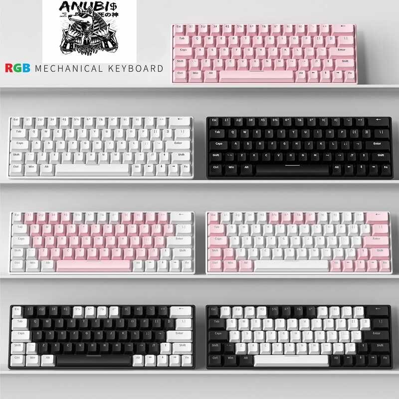 RGB Hotswappable Mechanical Keyboard 64 Keys Backlit Red Blue Cherry ...