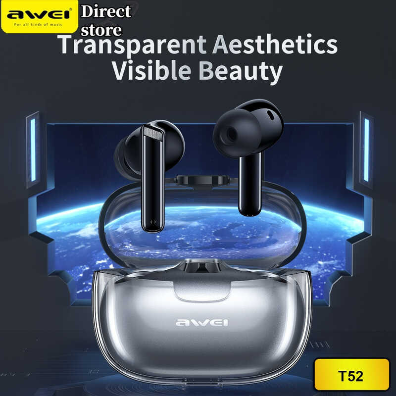 Awei T52/T52 Pro Wireless Bluetooth Earbuds Ipx6 Waterproof Transparent ...