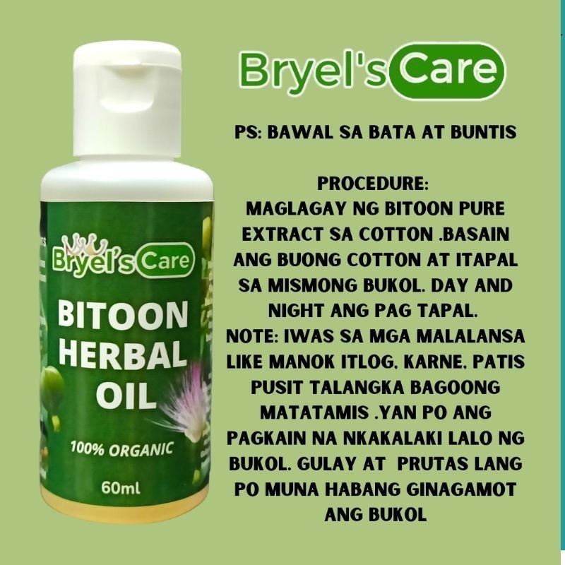 BRYEL'S CARE BITOON HERBAL OIL 50/60ml | Shopee Philippines BRYEL'S CARE BITOON HERBAL OIL 50/60ml | Shopee Philippines