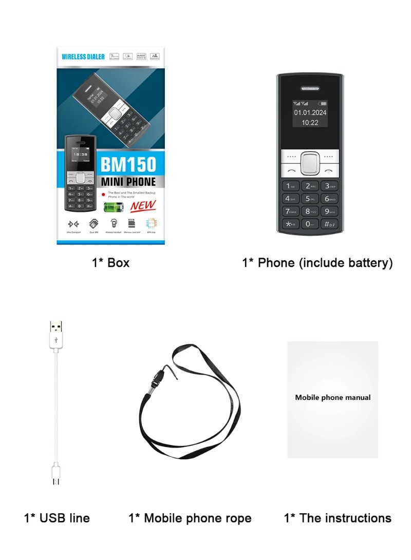 BM150 Mini Mobile Phone Wireless Bluetooth Dialer Dual SIM Card Speed ...