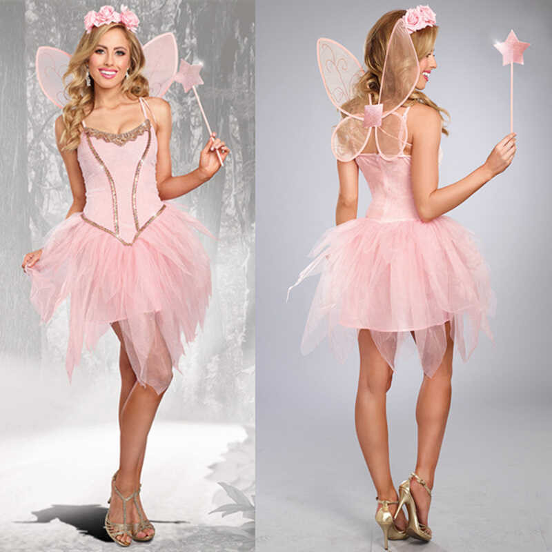 Halloween costume adult pink flower fairy elf costume fairy queen ...