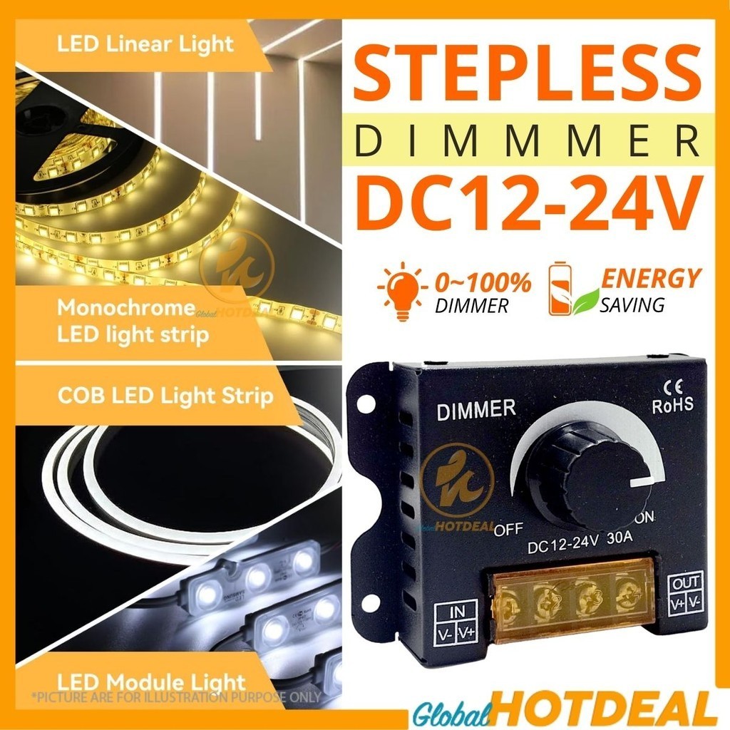 30A ROTARY DIMMER DC12-24V Light Strip Dimmer Knob Adjust Brightness ...