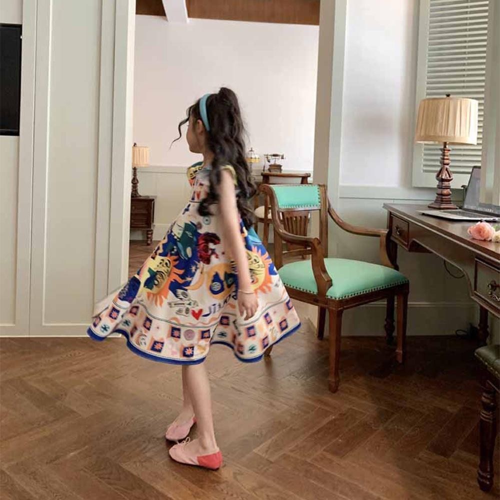 UniqKids Fashion Girls Graffiti Puffy Sleeve Dress Summer Holiday Style ...