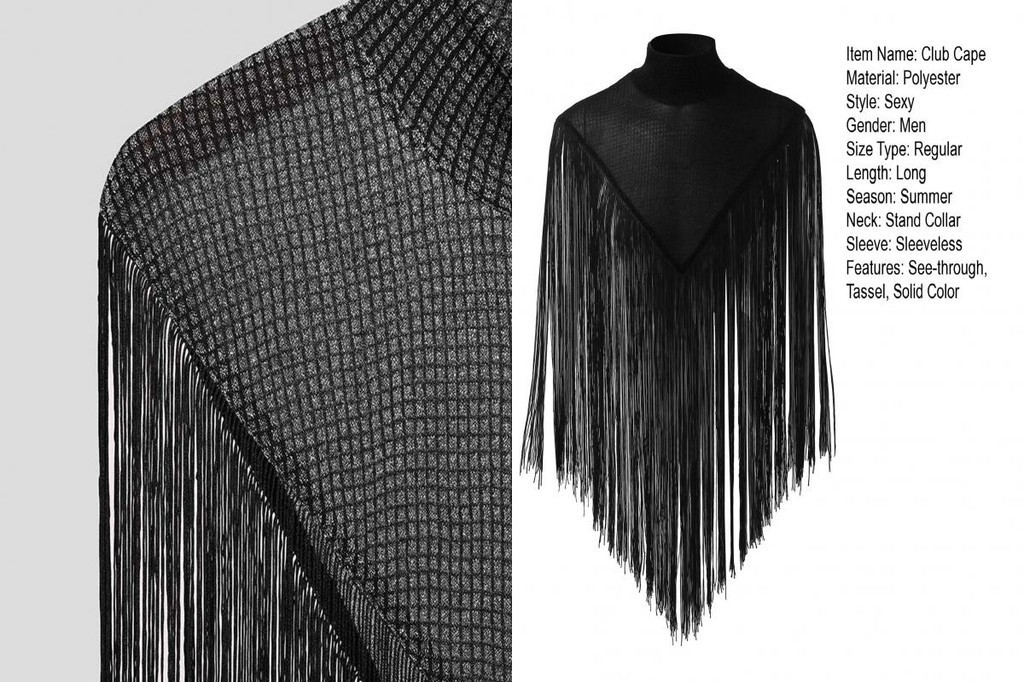 Turove Men Club Cape Long Tassel Sleeveless Shining Fringed Mock Collar ...