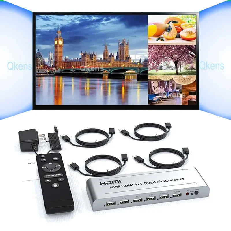 4K HDMI KVM 4x1 Quad Multi-Viewer Video Multiplexer 1080p Seamless ...