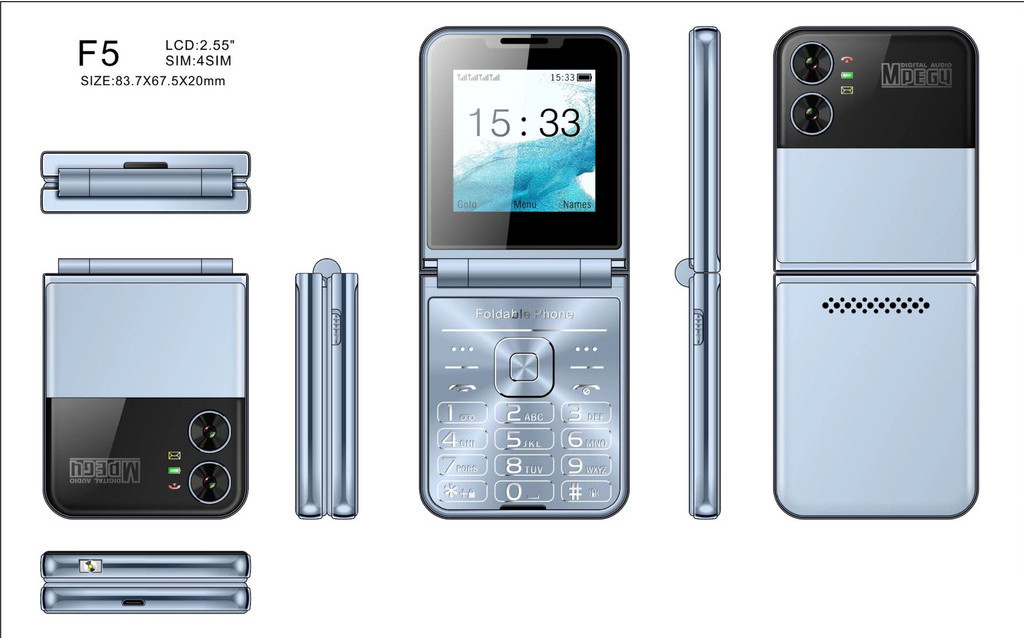 F5 Mini Fold Mobile Phone 2G GSM Dual SIM Card Speed Dial Video Player ...