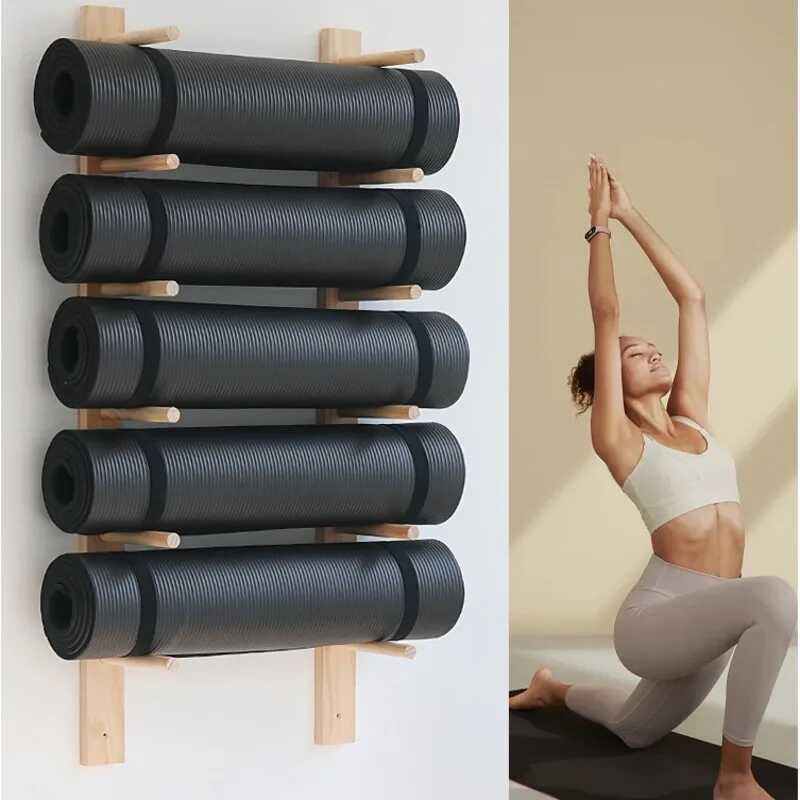 Solid Wood Mat Organizer Fiess Equipment Wall Foam Shaft Yoga Studio ...
