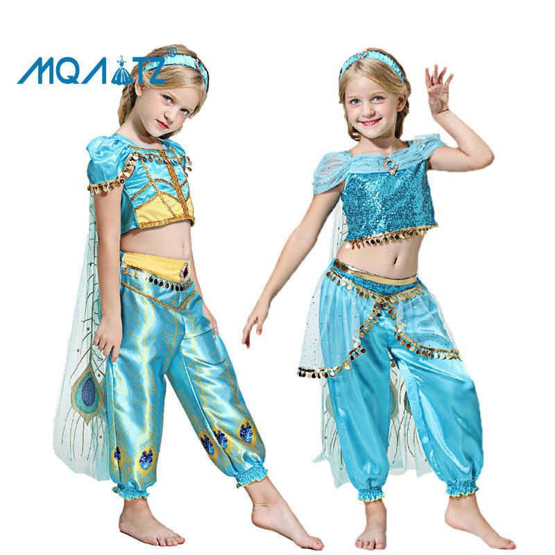 LY MQATZ Girls Jasmine Princess Sets Kids Cosplay Party Clothes Children Costume Girl Birthday ...