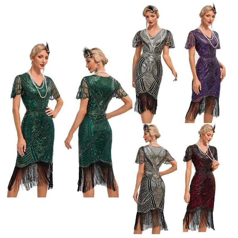 Tt Great Gatsby Tail Party Large Sequin Beaded Mesh 1920S Flapper Retro ...