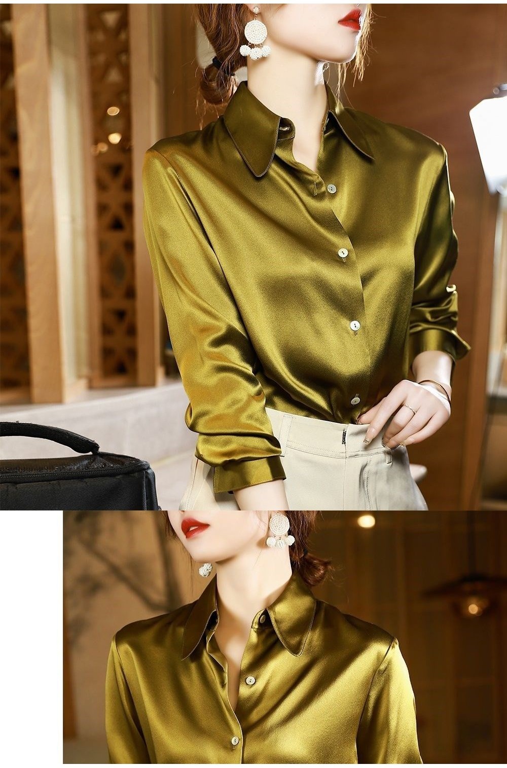 {Shipped From Manila+COD} Elegant Red Blouse for Women Silk Satin White ...