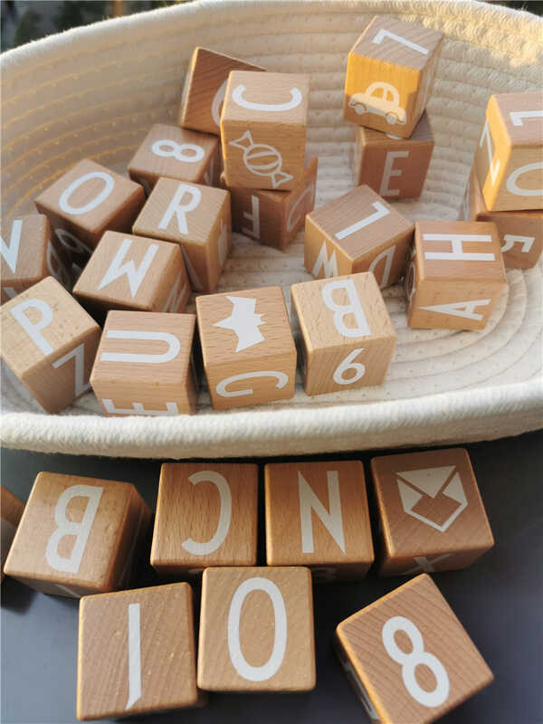 26Pcs Children Montessori Wooden Toys Big Beech Alphabet Blocks ...