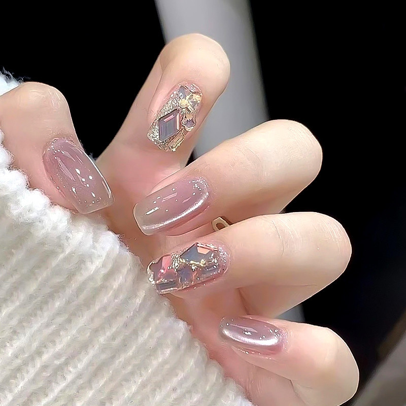 BORN PRETTY Handmade False Nail Tips Glittery Rhinestone Press On Nails ...