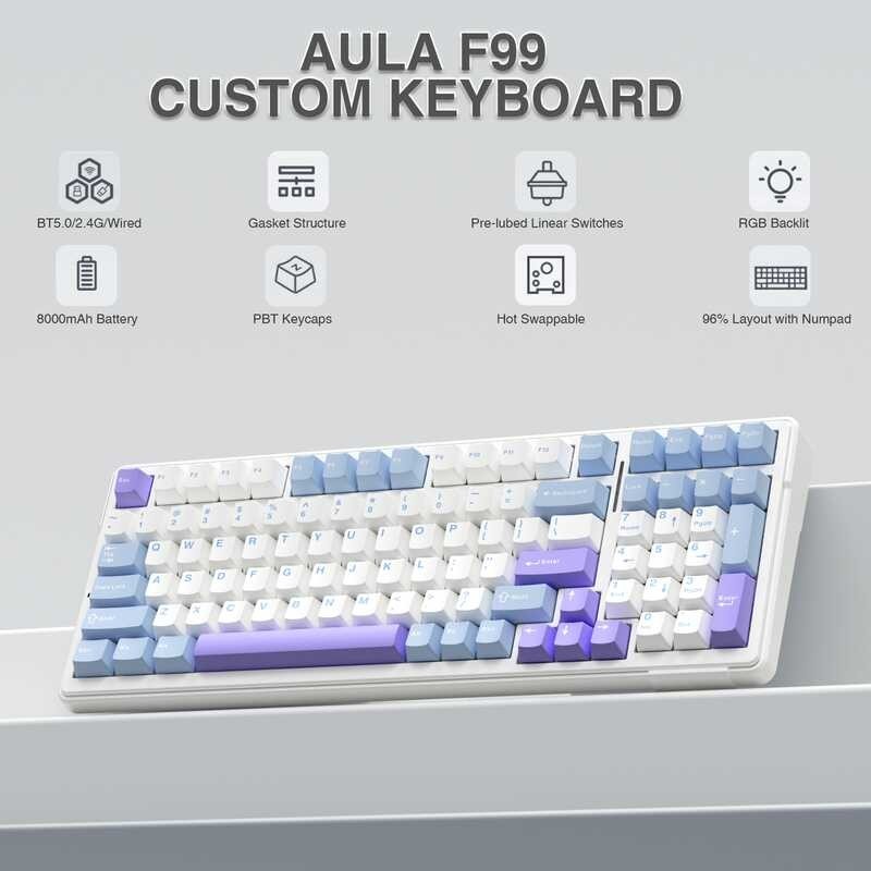 AULA 99/87/80 Keys Customized Gaming Keyboard Gasket Structure Tri-Mode ...