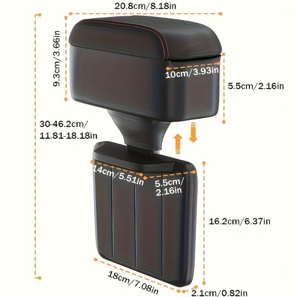 1pc Car Arm Rest Storage Box Adjustable Height Charging Organizer Elbow ...