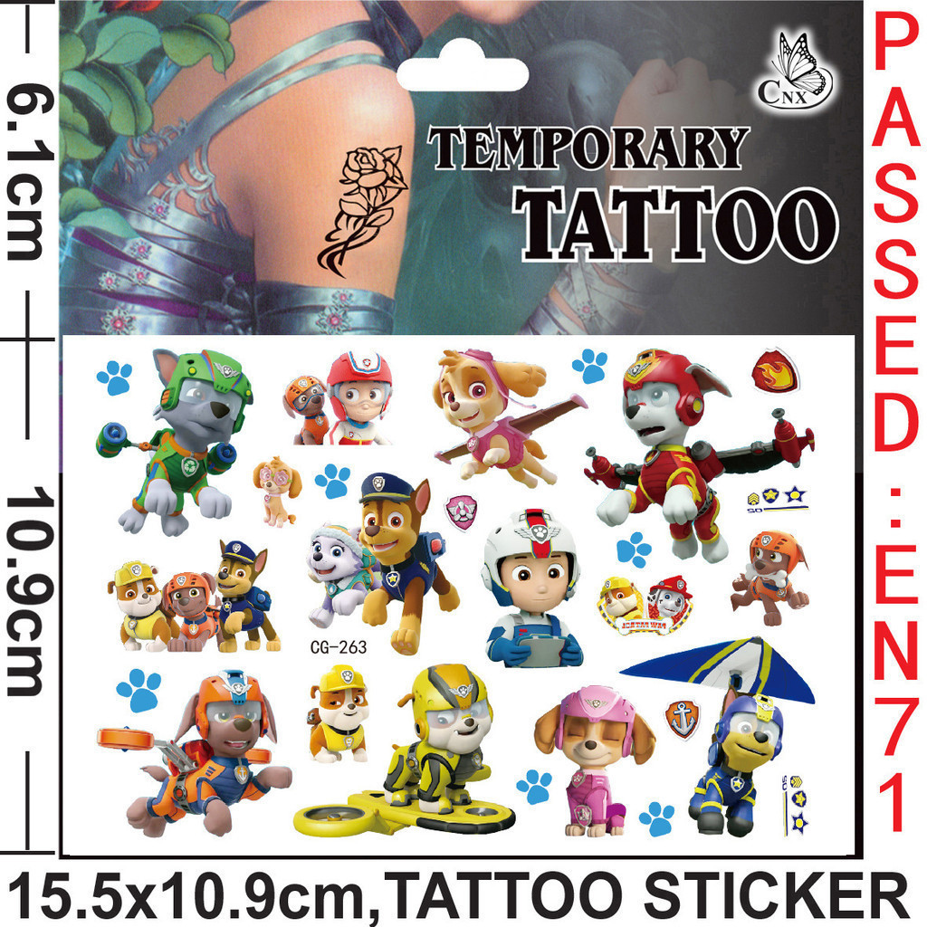 Paw Patrol Birthday Decoration Skye Rocky Rubble Everest Tattoo Sticker ...