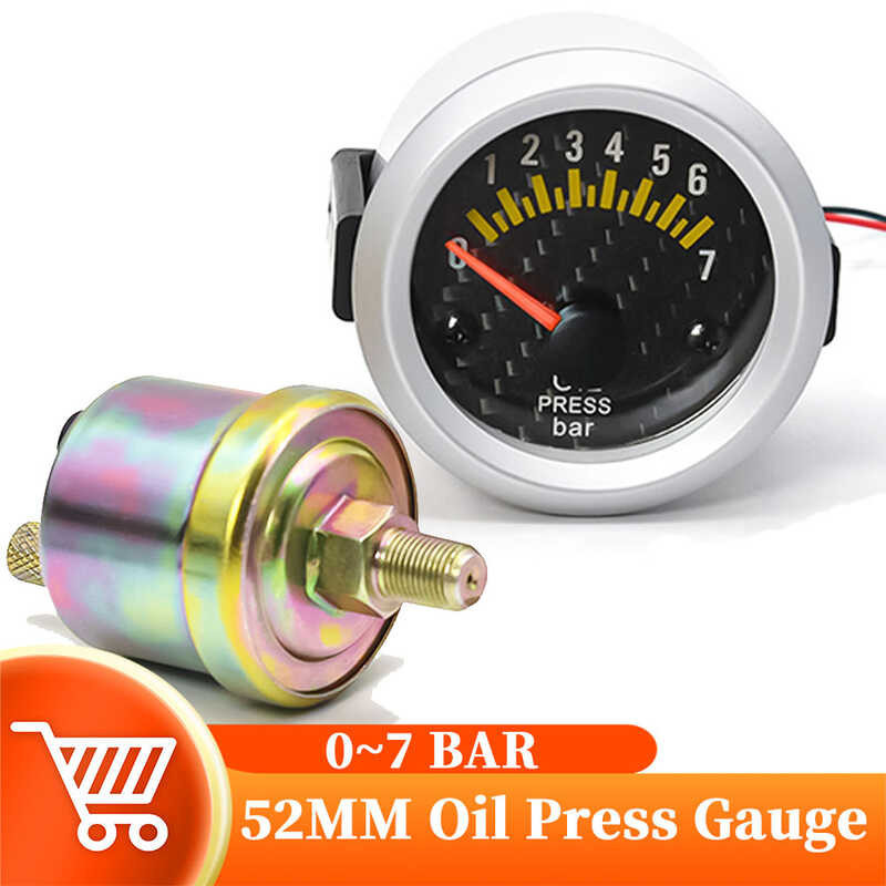 52mm Universal Oil Pressure Gauge gamit ang 1/8 NPT Sensor 0~7Bar Oil ...