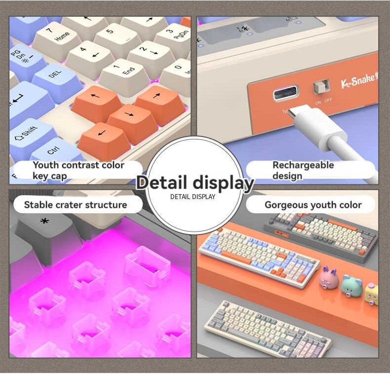 Keyboard, Rainbow Backlit Keyboard, 98 Key Layout 2.4G+ Bluetooth Dual ...