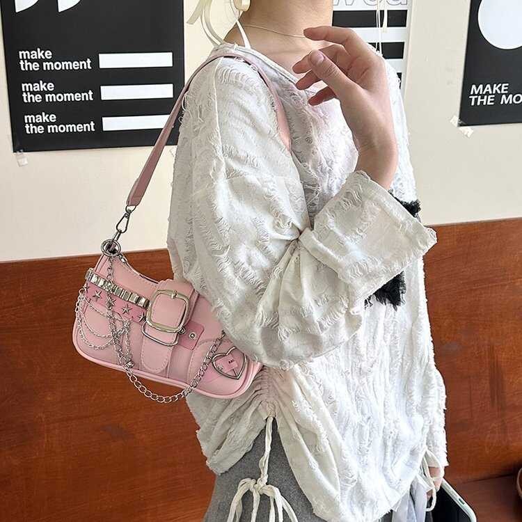 Hot Girl Armpit Bag Versatile Crossbody Bag Niche Design Pink Belt Star ...